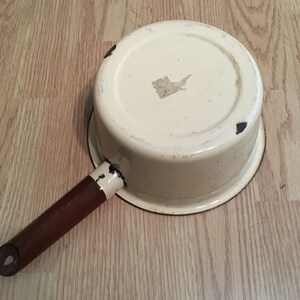 Small Yellow Enamelware Pan With Brown Trim - Etsy