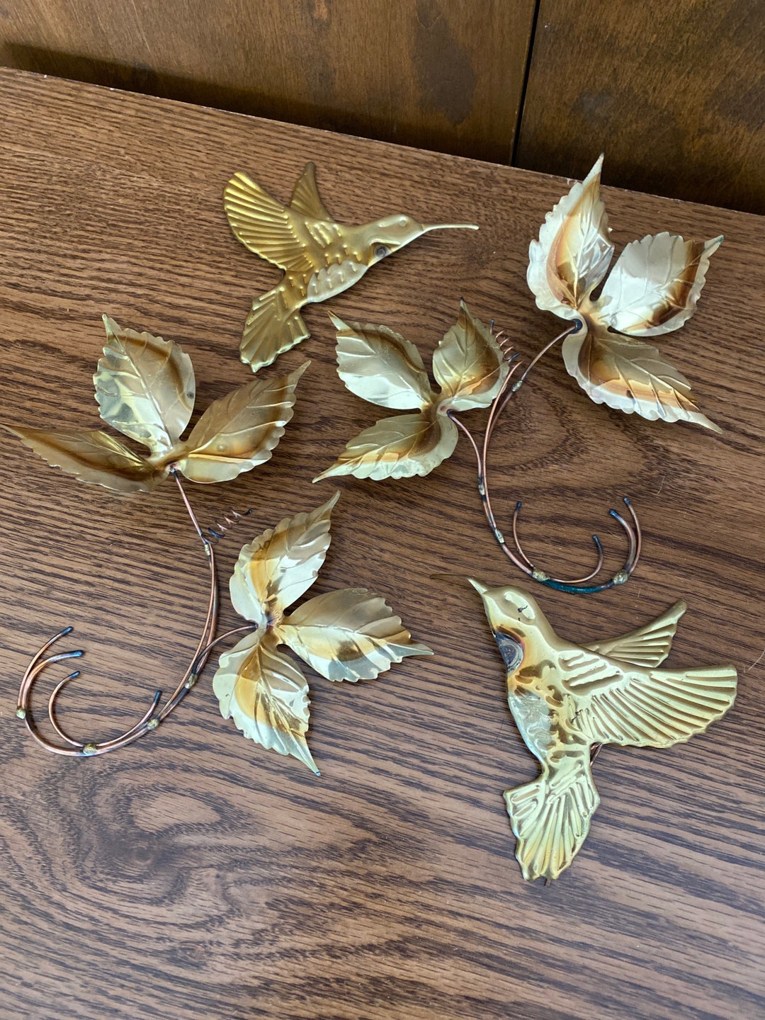 2 Vintage Gold/copper Colored Metal Leaves With 2 Gold Colored ...