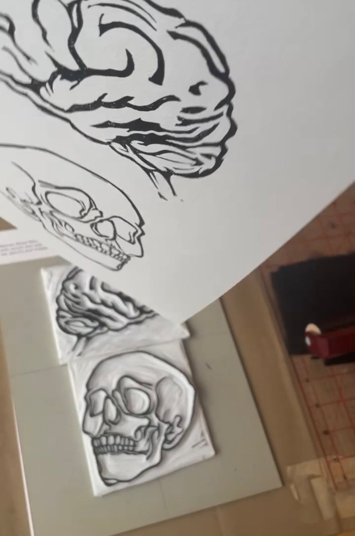 Brain and Skull Lino Print: Handmade A4 Poster Art - Etsy