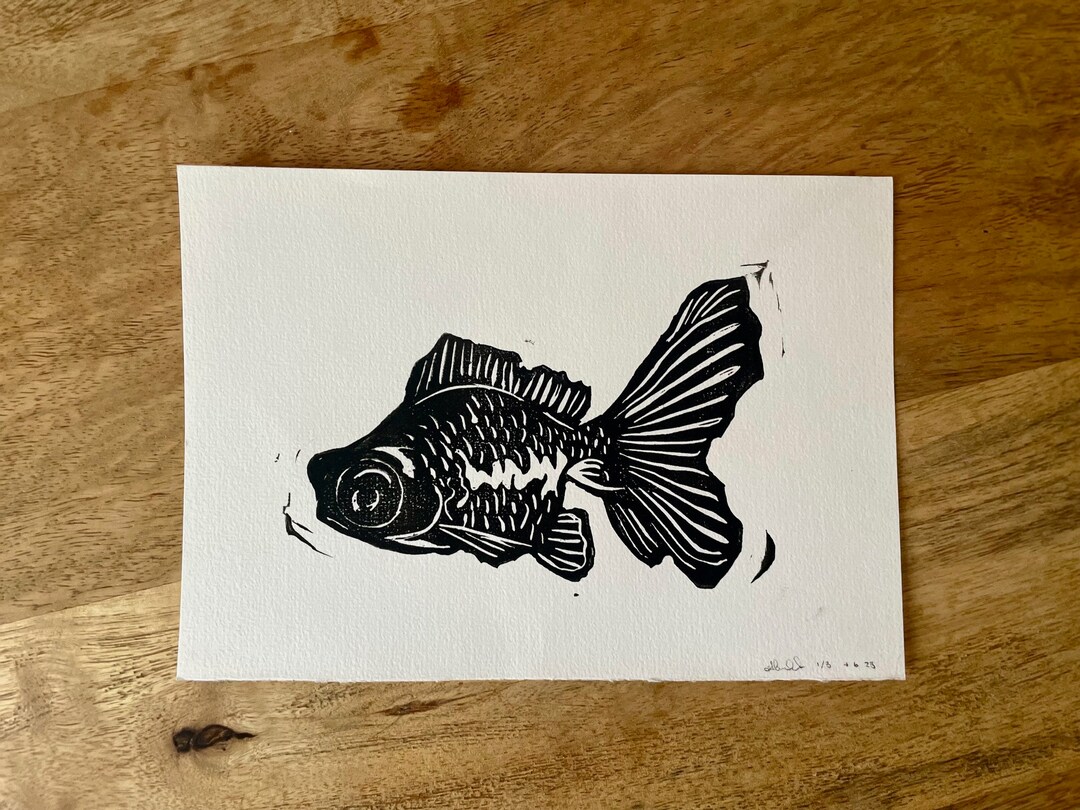Handmade Fish Linocut Print: A5 Art Poster - Etsy