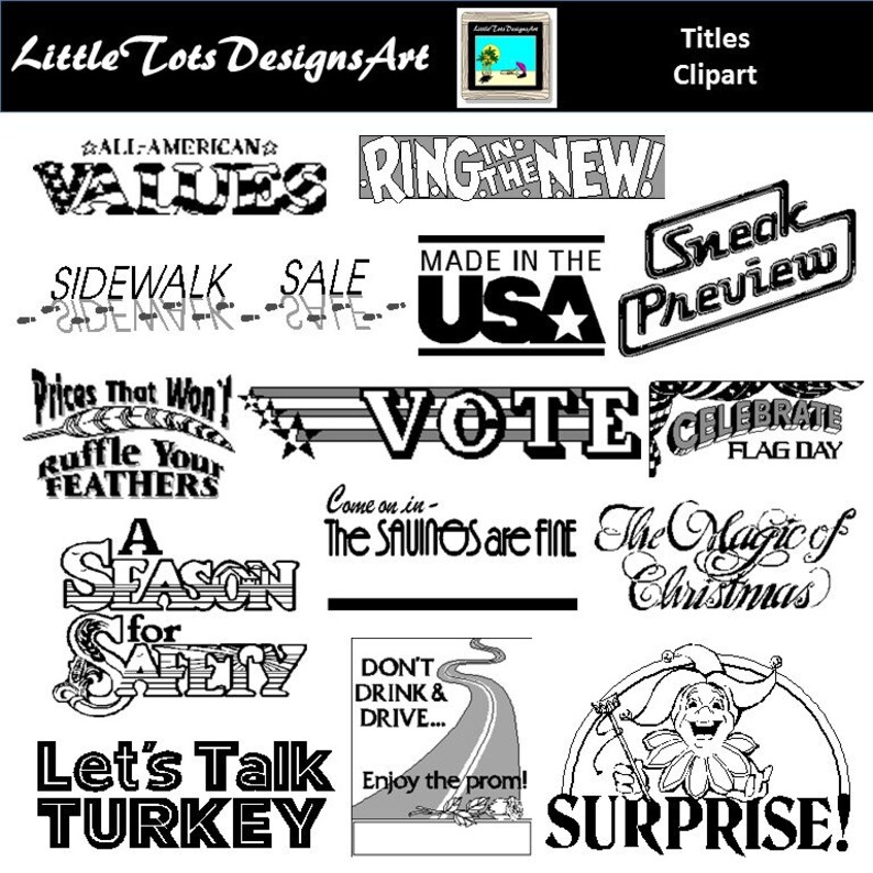 Titles Clip Art Clipart Scrapbook Titles Word Art Quote Etsy