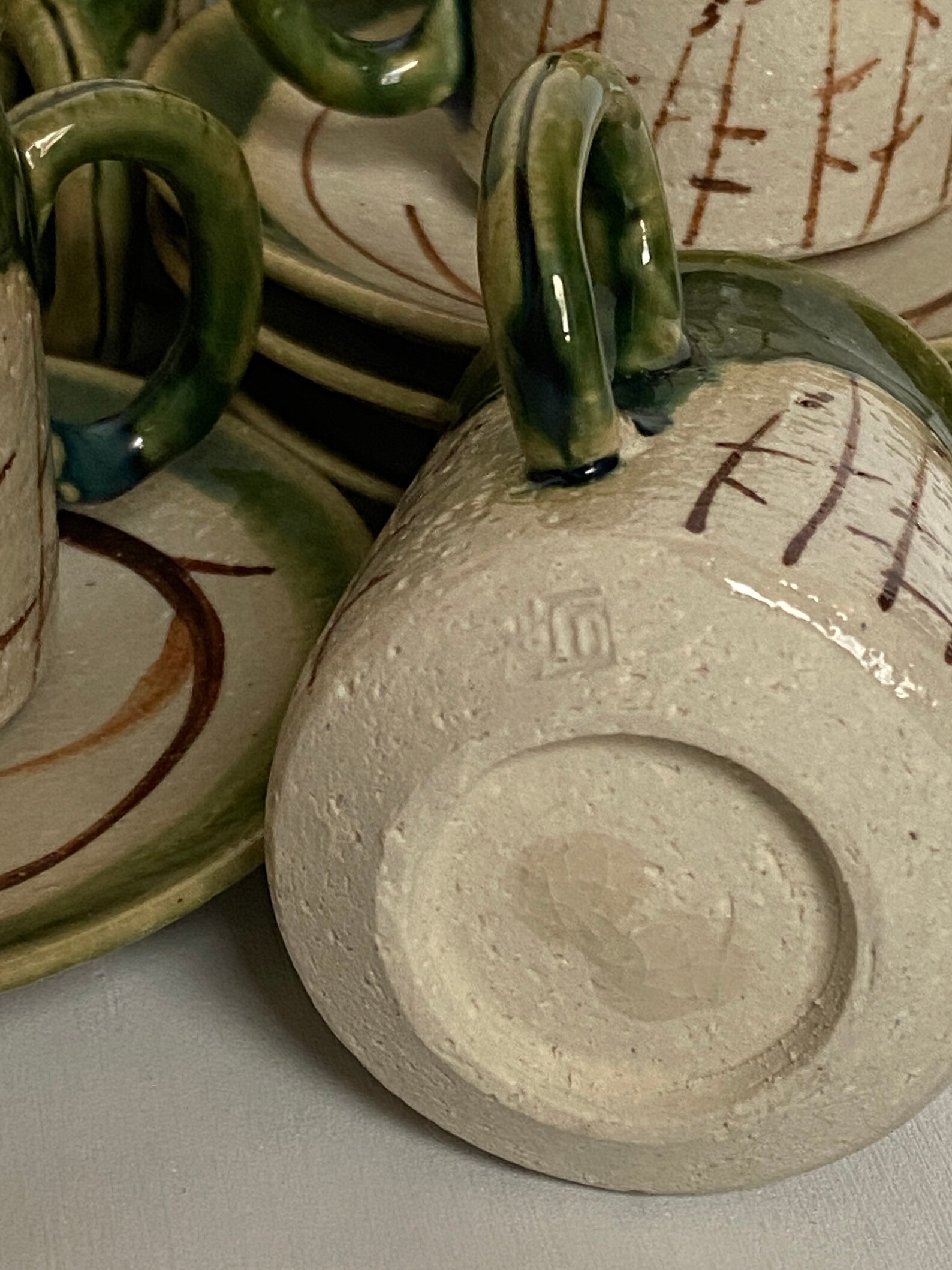 Japanese Oribe Ware Tea Set Including 5 Tea Cups & 5 Plates | Stunning ...