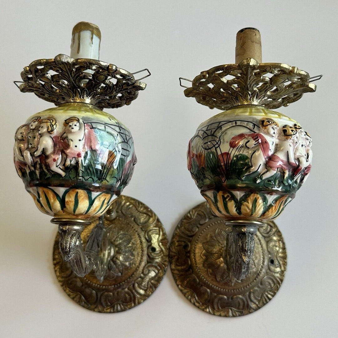 Capodimonte Wall Scones Light Fixture Cherubs Angels Porcelain Hard ...