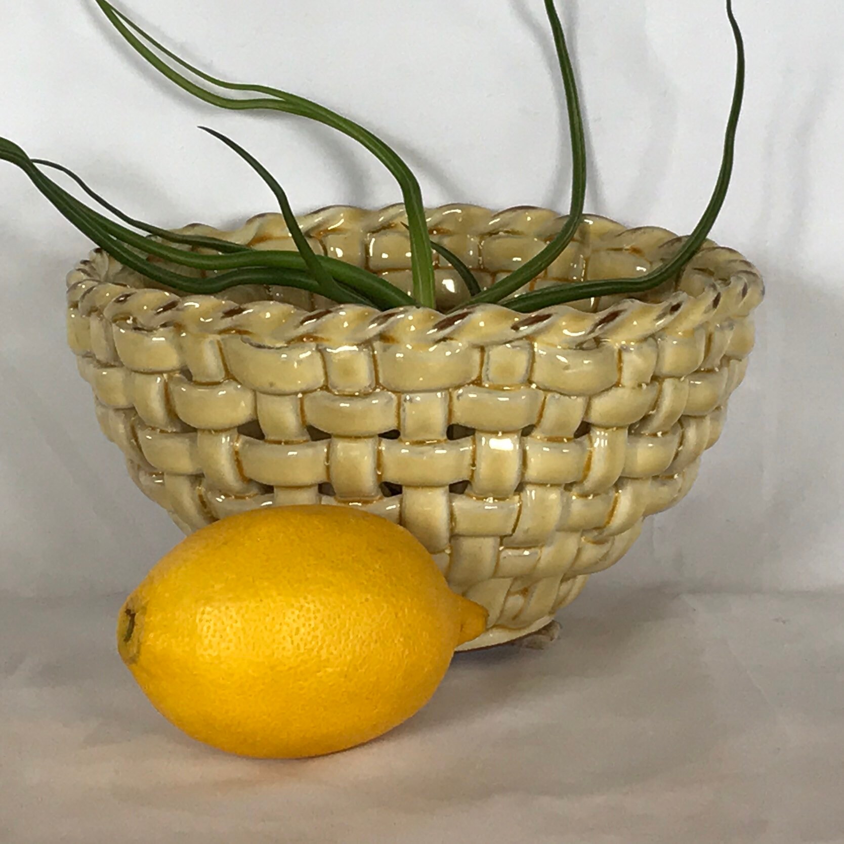 Vintage Ceramic Basket Weave Bowl Yellow Ceramic Bowl in Basketweave ...