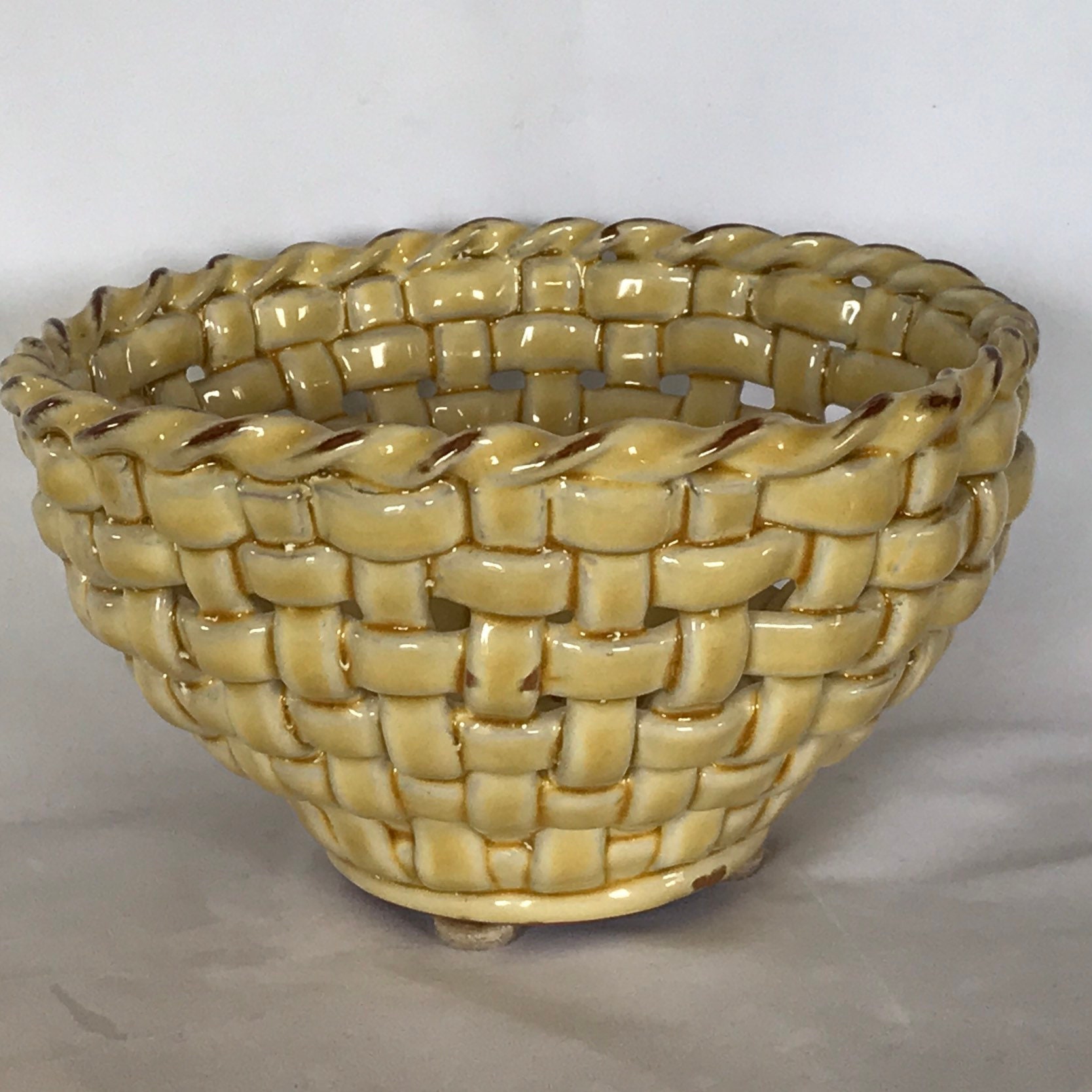 Vintage Ceramic Basket Weave Bowl Yellow Ceramic Bowl in Basketweave ...