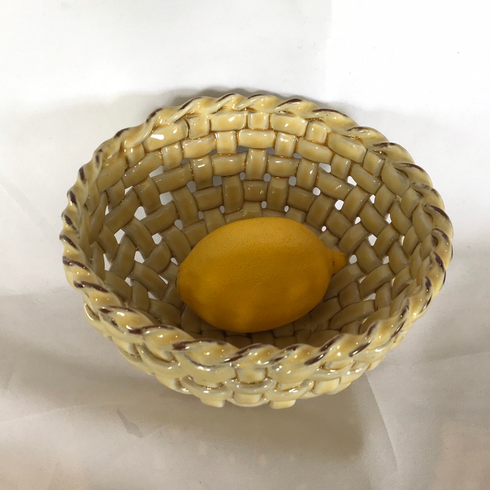 Vintage Ceramic Basket Weave Bowl Yellow Ceramic Bowl in Basketweave ...