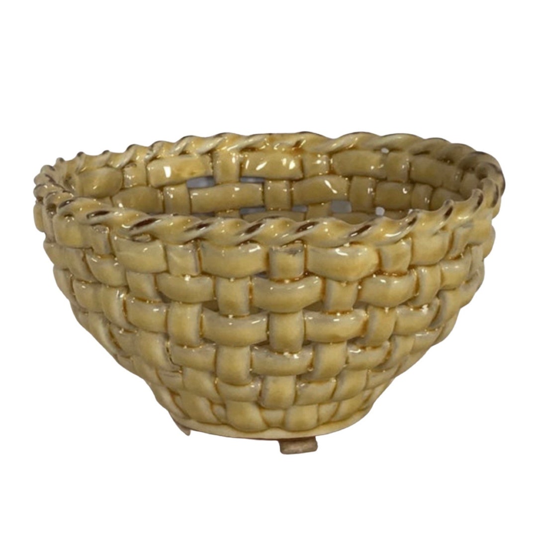 Vintage Ceramic Basket Weave Bowl Yellow Ceramic Bowl in Basketweave ...
