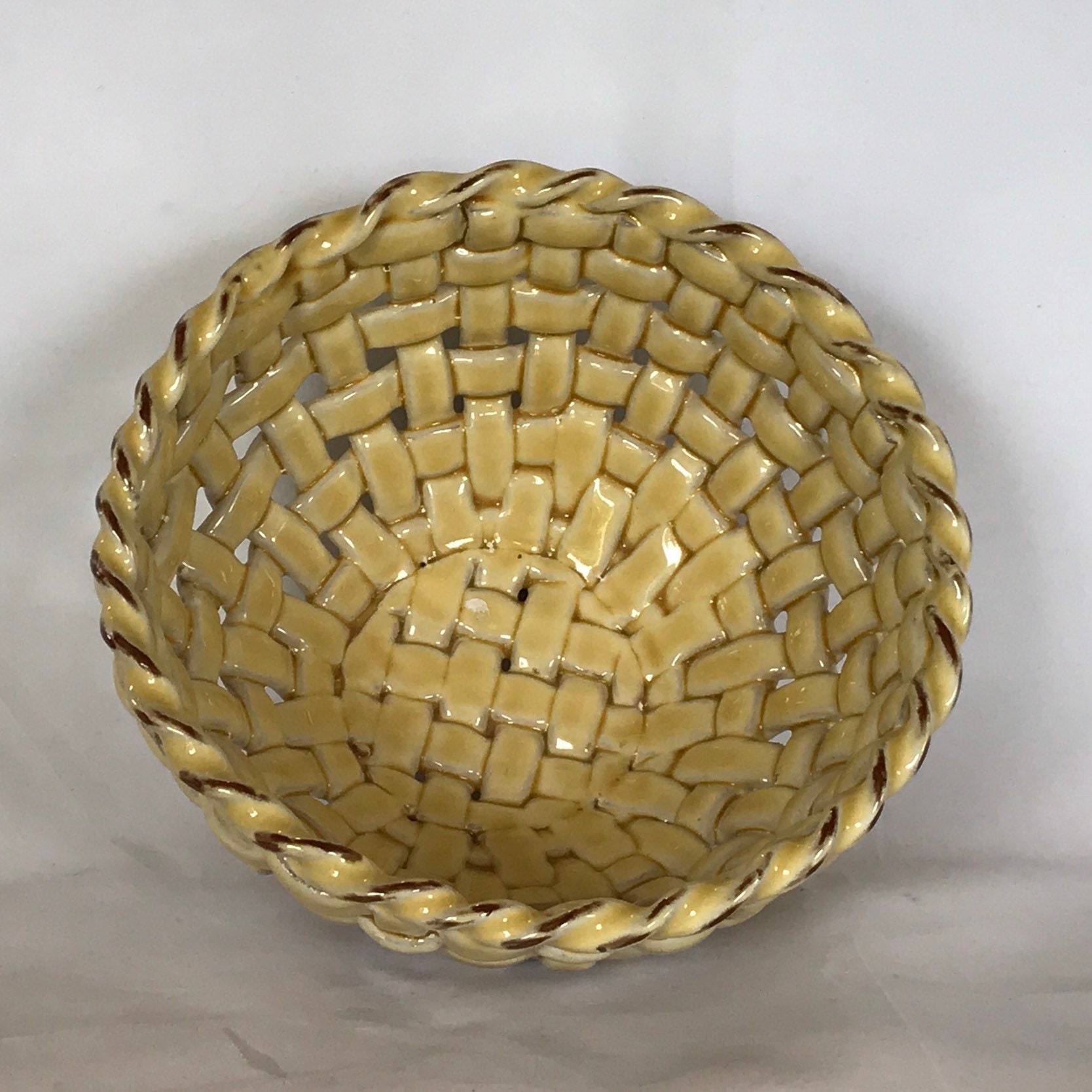Vintage Ceramic Basket Weave Bowl Yellow Ceramic Bowl in Basketweave ...