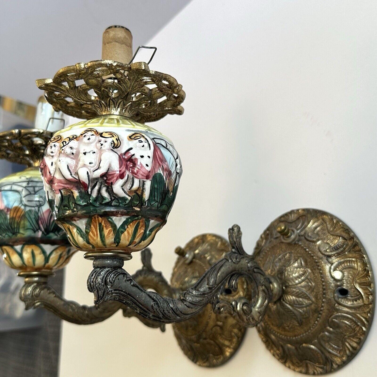 Capodimonte Wall Scones Light Fixture Cherubs Angels Porcelain Hard ...