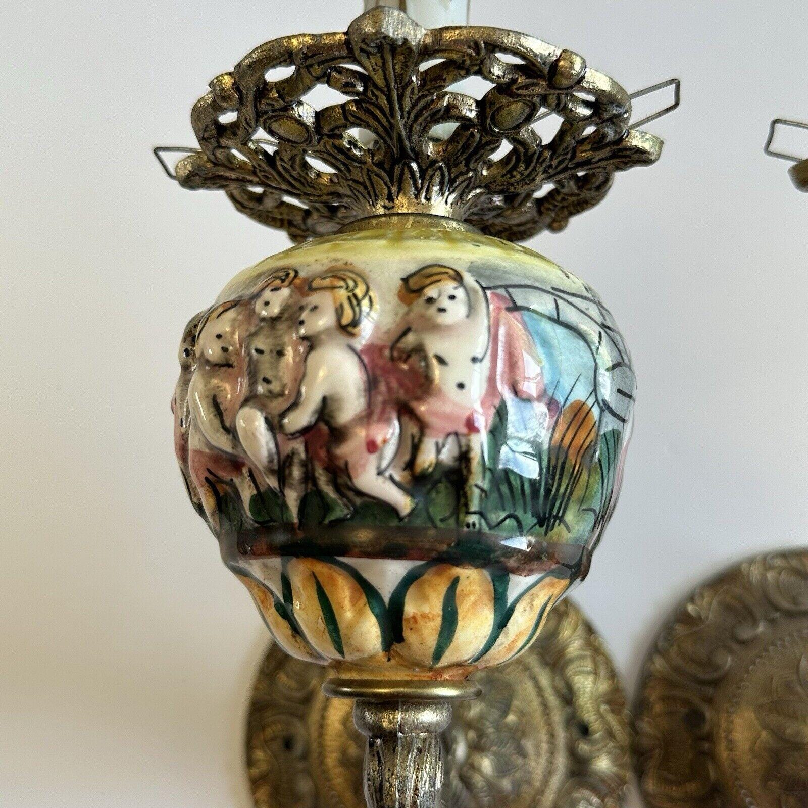 Capodimonte Wall Scones Light Fixture Cherubs Angels Porcelain Hard ...