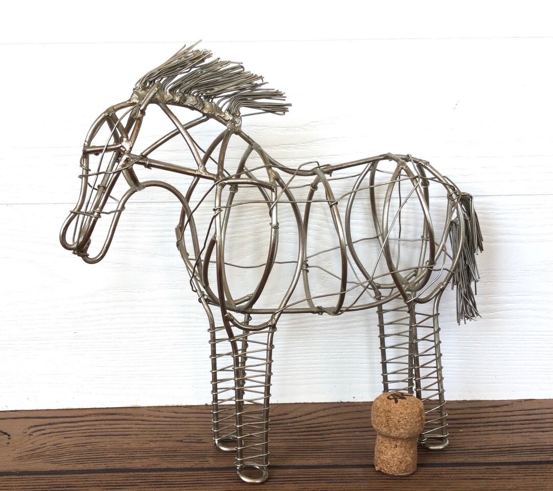 MCM Brutalist Wire Horse Sculpture Free Standing Hand Crafted Sculpture ...