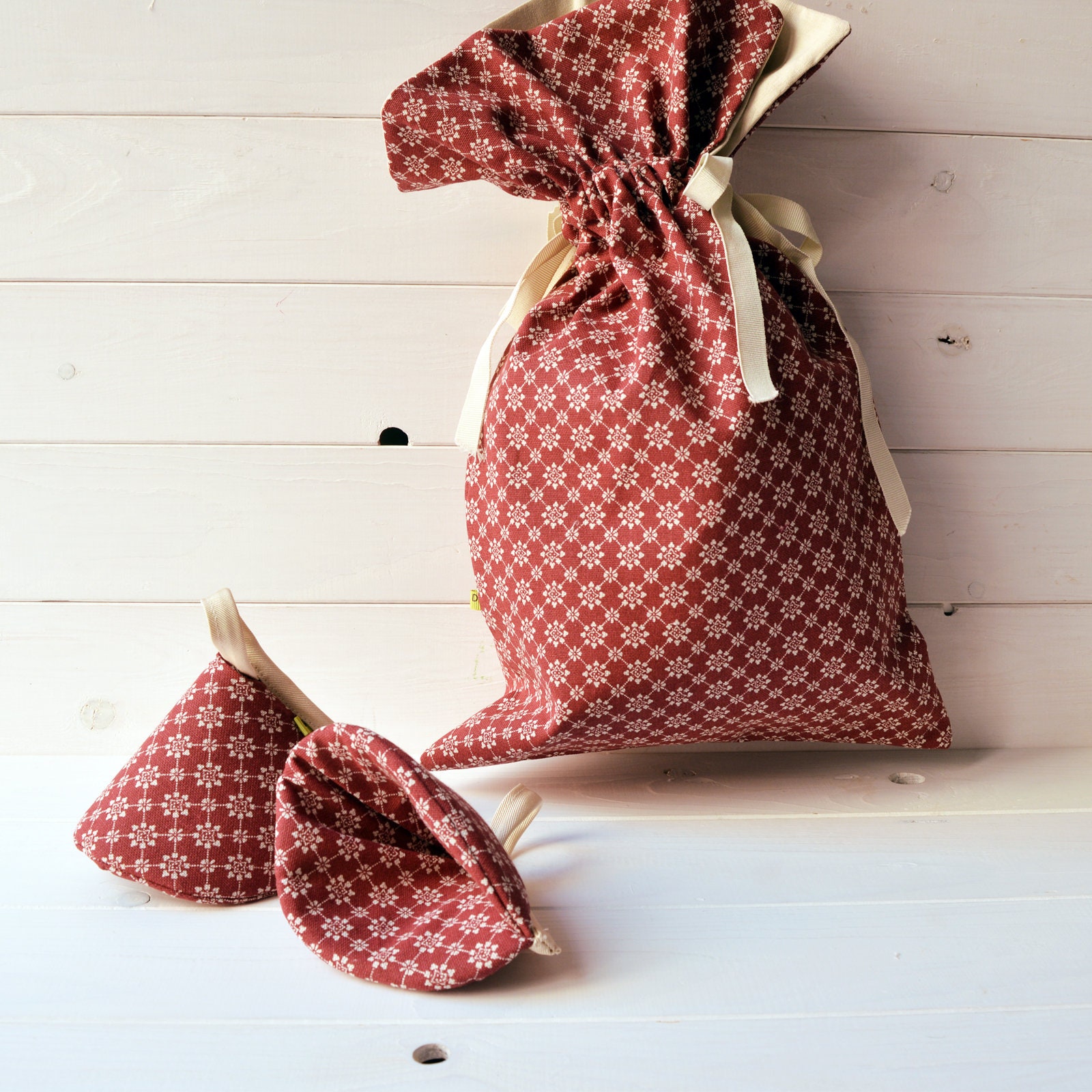 Christmas Bread Bag, Christmas, Vintage Print, 3 Piece Set, Kitchen ...