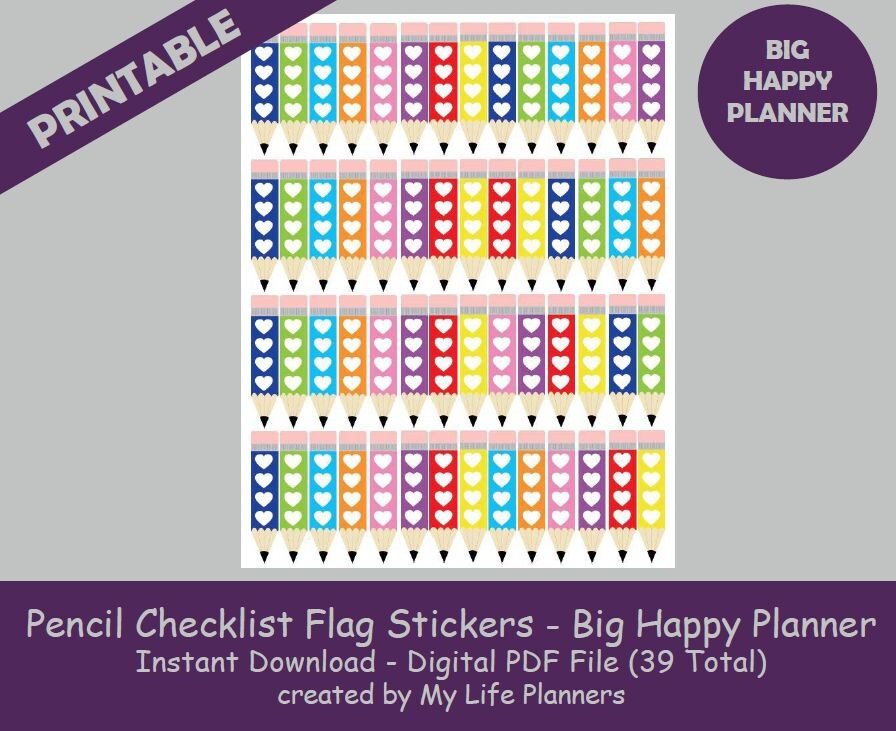 Pencil Checklist Flag Stickers Planner Printable Stickers | Etsy