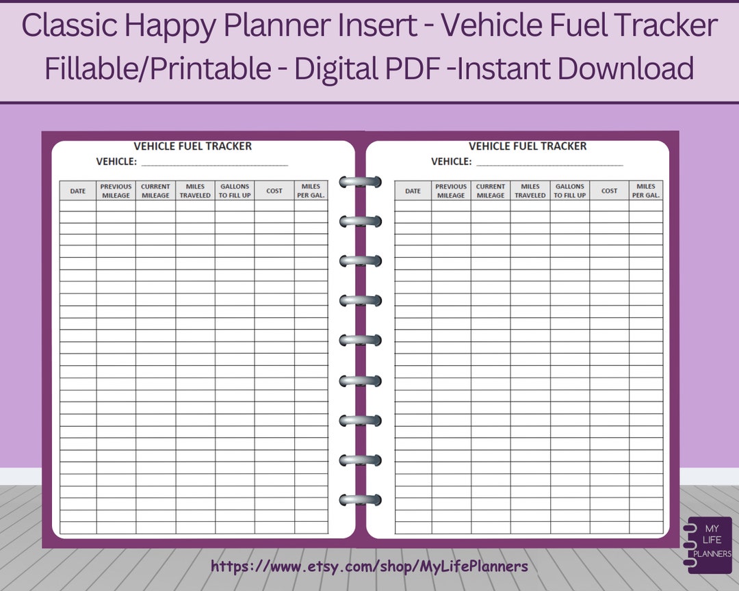 Vehicle Fuel Tracker Insert, Gas Log, Fillable, Printable Planner ...