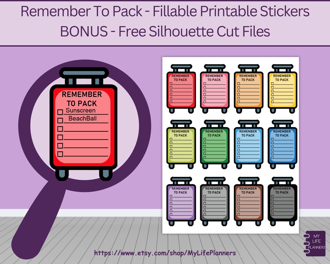 Suitcase Packing List Planner Stickers, Printable Stickers, Fillable ...