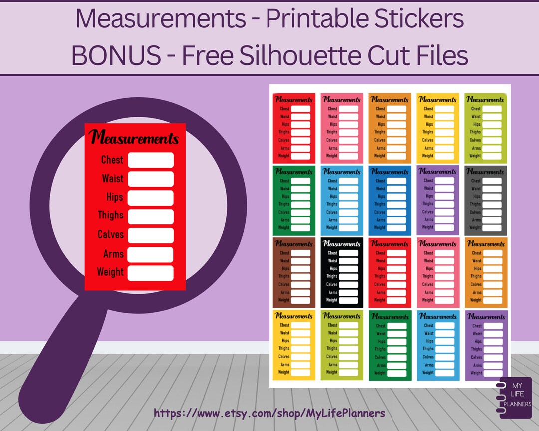 Measurement Printable Planner Stickers, Printable Stickers, Measurement ...