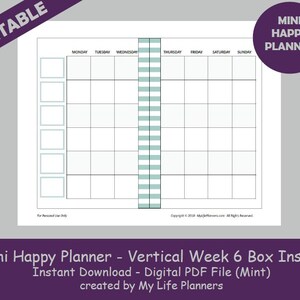 MINI Happy Planner Vertical Week 6 Box Insert Mint Editable - Etsy