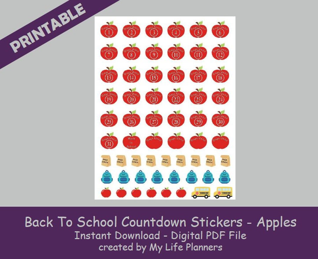 Back to School Countdown Apple Printable Stickers Planner - Etsy