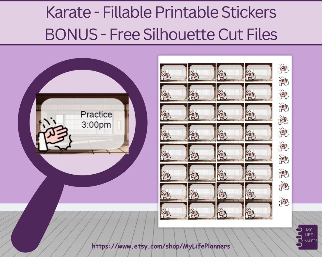 Karate Stickers, Fillable, Printable Planner Stickers, CLASSIC Happy ...
