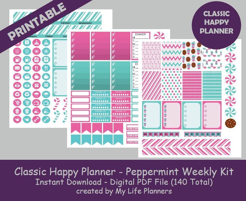 Peppermint CLASSIC Happy Planner Printable Stickers Weekly - Etsy