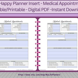 Medical Appointment Printable, Fillable, Doctor Appointment Insert ...