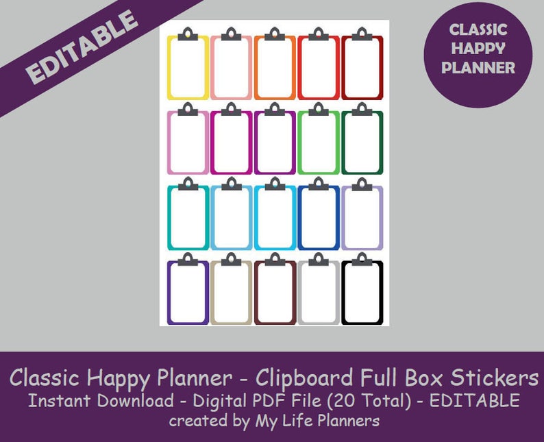 Clipboard Planner Stickers Full Box Blank Editable - Etsy