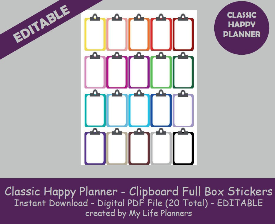 Clipboard Planner Stickers Full Box Blank Editable - Etsy