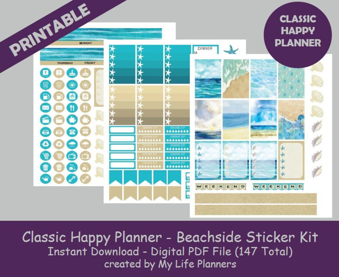 Beach Planner Printable Stickers Weekly Kit Planner Kit | Etsy