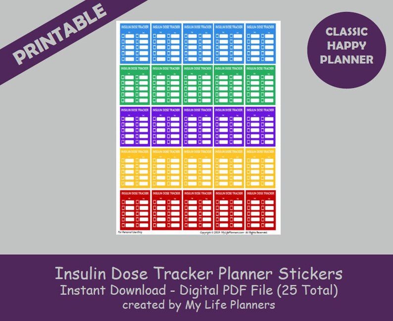 Insulin Dose Tracker Stickers Printable Planner Stickers | Etsy