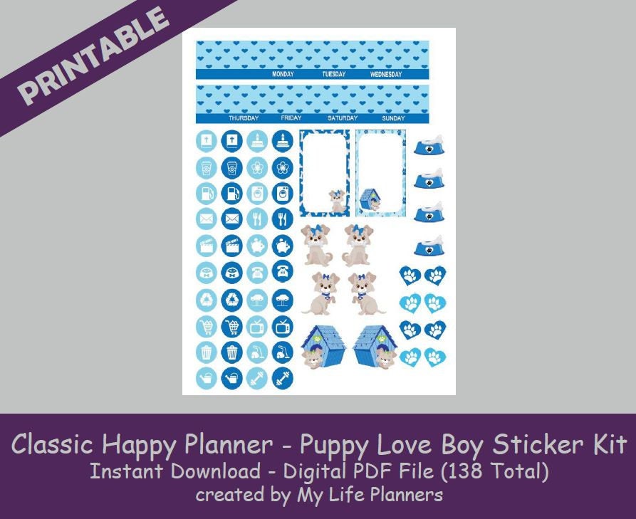 Boy Puppy Love CLASSIC Happy Planner Printable Stickers | Etsy