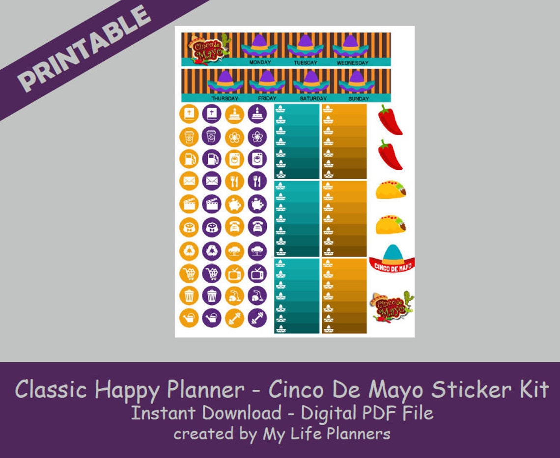Cinco de Mayo Sticker Kit Classic Happy Planner Printable | Etsy