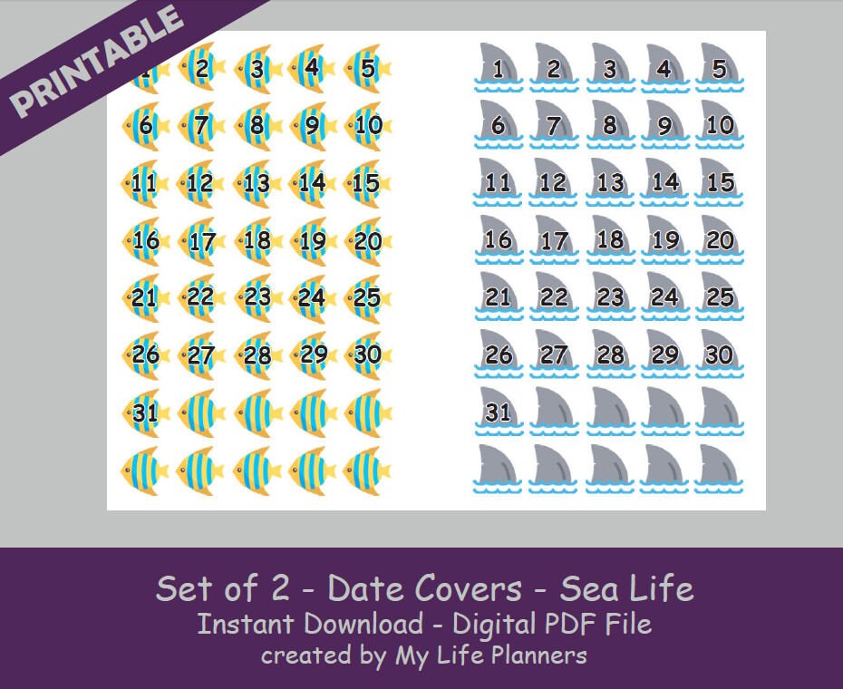 Date Cover Stickers Sea Life Countdown Stickers Number | Etsy