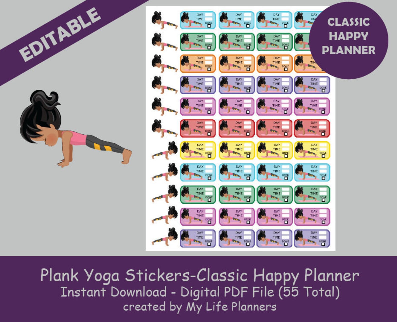 Plank Pose Plank Challenge Yoga Planner Stickers - Etsy