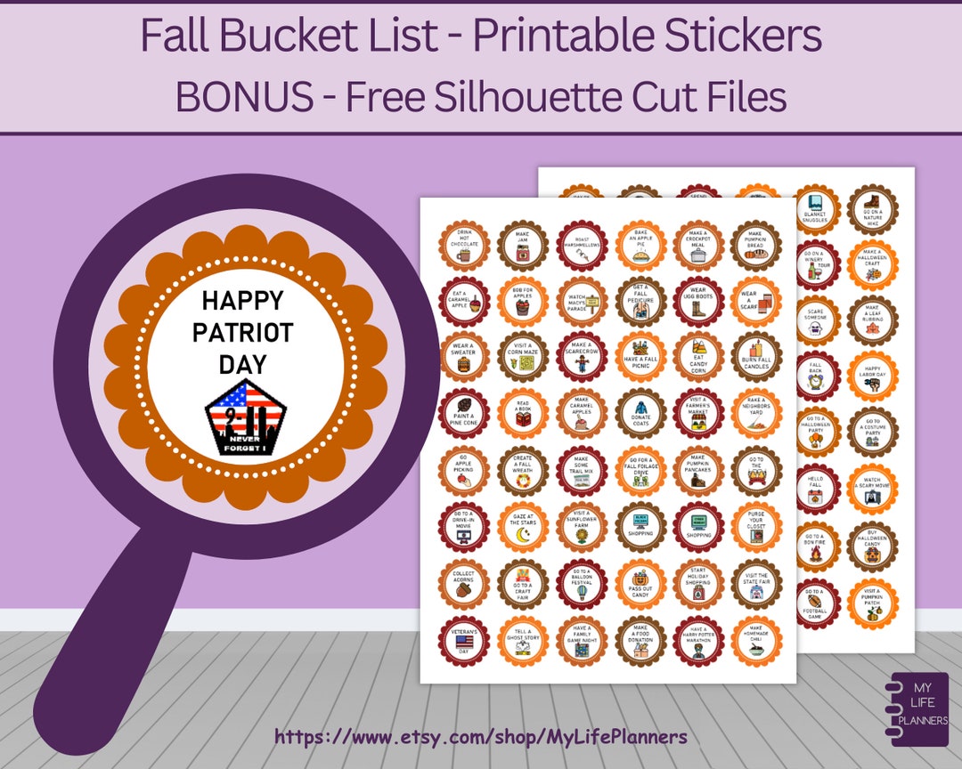 Fall Bucket List Icon Planner Stickers, Printable Stickers, Planner ...