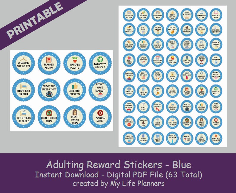 Adulting Reward Planner Stickers Blue Adult Award Stickers - Etsy