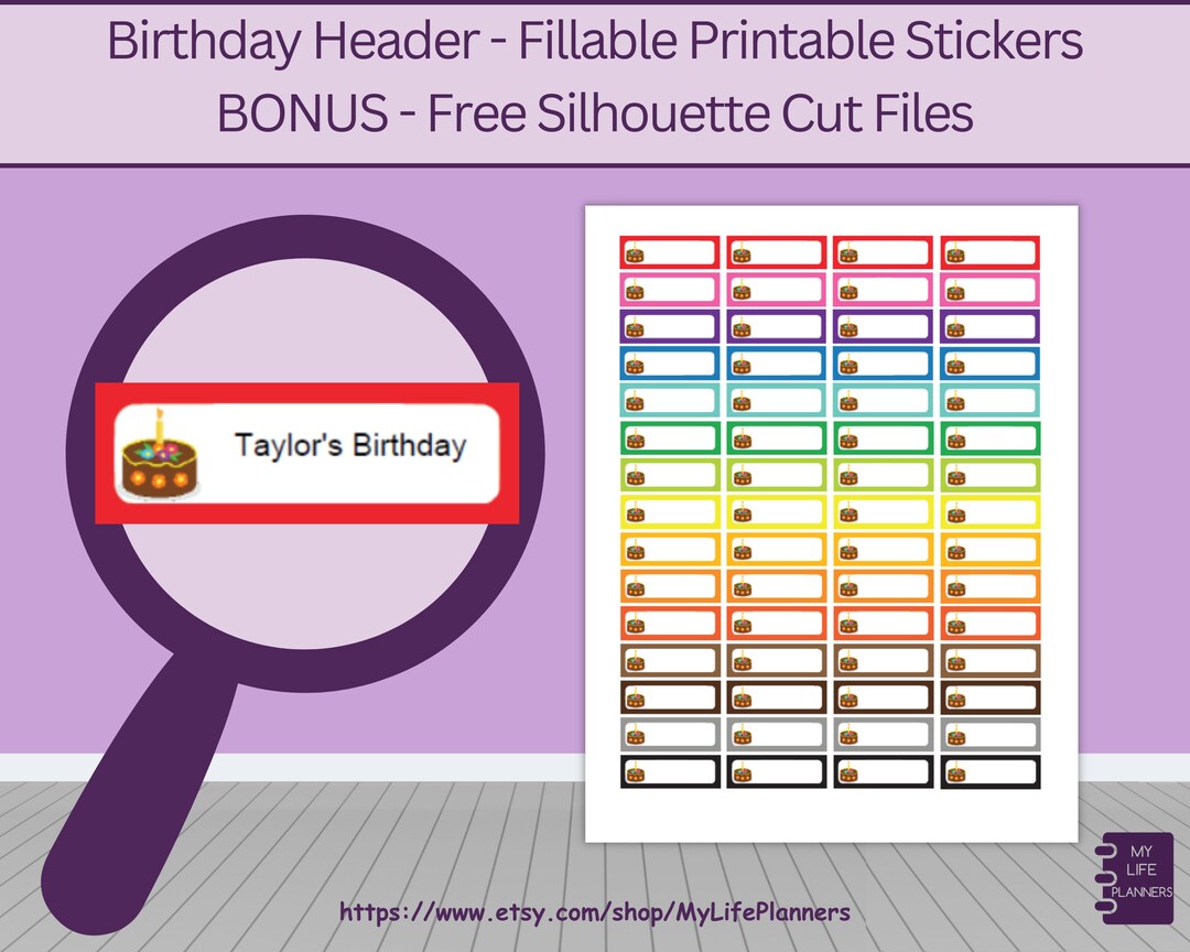 Birthday Planner Stickers, Printable Planner Stickers, Scrapbook ...