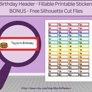 Birthday Planner Stickers, Printable Planner Stickers, Scrapbook ...