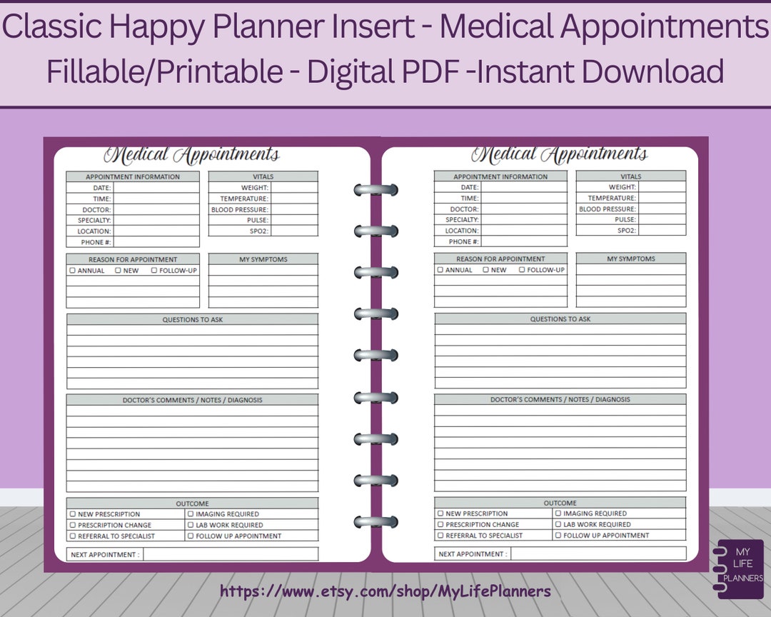 Medical Appointment Planner Insert: Fillable Tracker (PDF Download) - Etsy