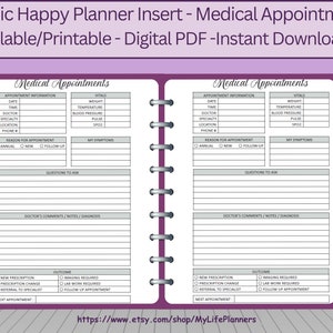 Medical Appointment Printable, Fillable, Doctor Appointment Insert ...