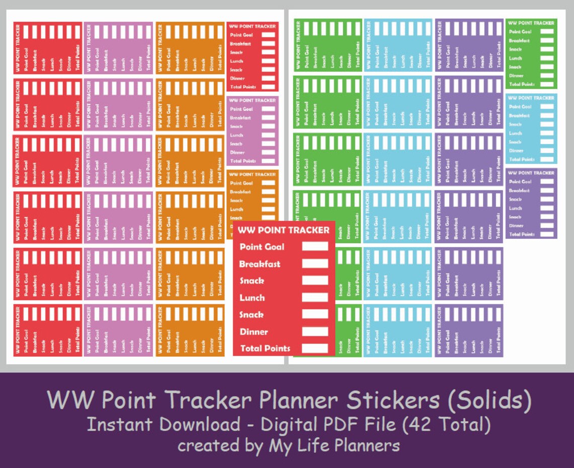 Weight Watcher Point Tracker solid Printable Stickers | Etsy