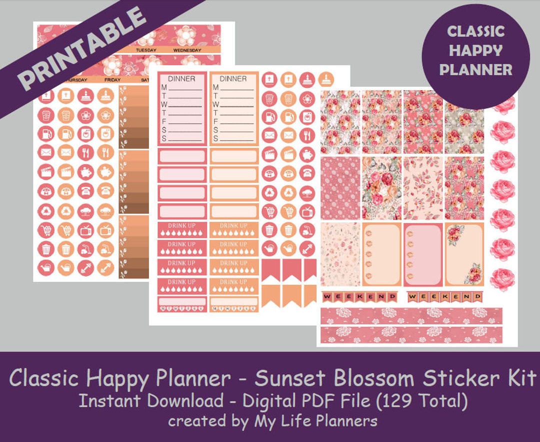 Sunset Blossom Weekly Kit, Planner Kit. Planner Stickers, Printable ...