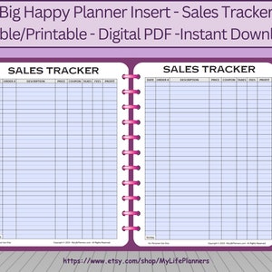 Sales Tracker, Fillable, Printable, Planner Inserts, Happy Planner ...