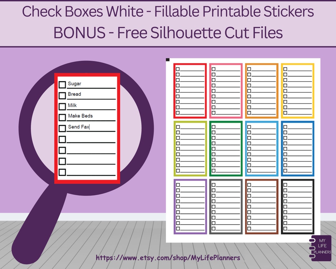 Checklist White Planner Stickers, to Do List, Full Boxes, Fillable ...