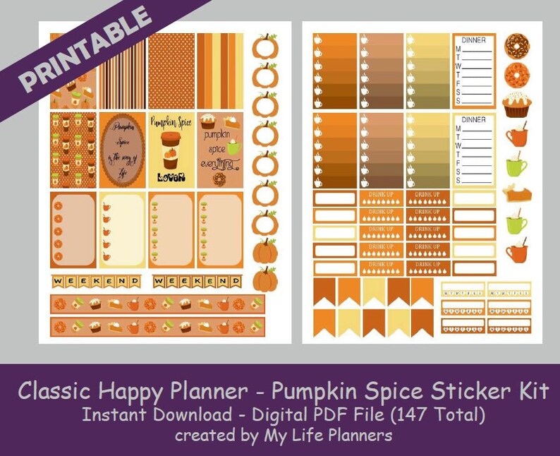 Pumpkin Spice CLASSIC Happy Planner Printable Stickers Weekly - Etsy