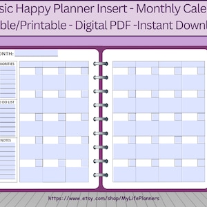 Undated Monthly Calendar Printable, Fillable, Planner Insert, Calendar ...
