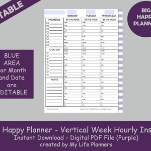 BIG Happy Planner Vertical Week Hourly Insert Editable - Etsy