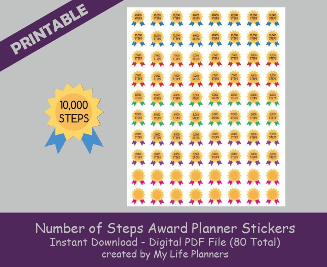 Number of Steps Award Sticker Step Award Steps Printable - Etsy
