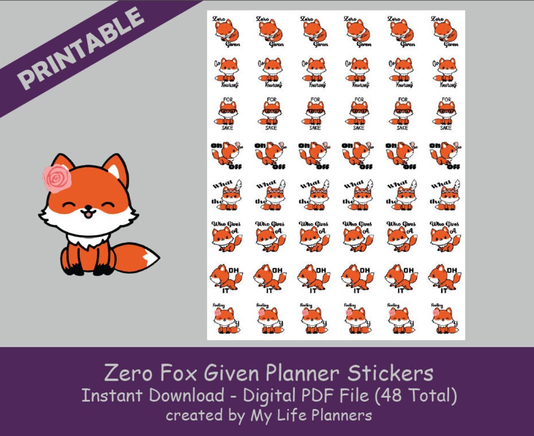 Zero Fox Given Planner Stickers Fox It Printable Stickers - Etsy