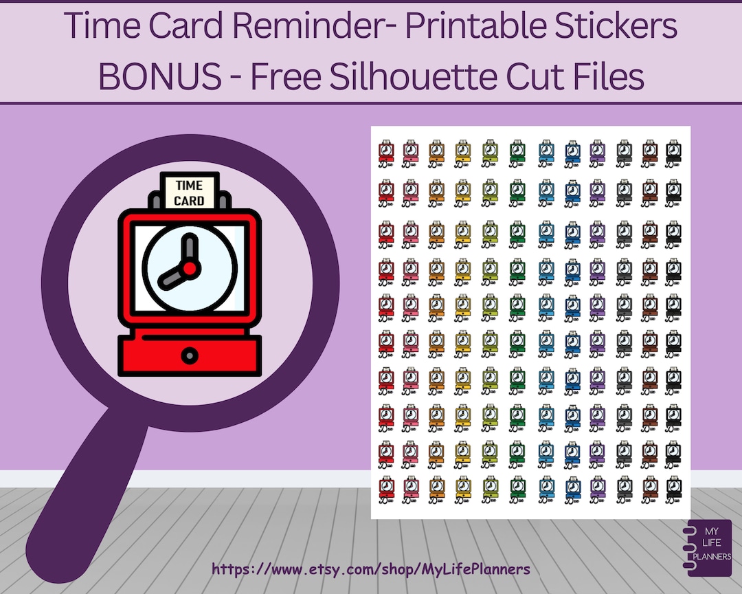 Time Card Due Planner Stickers, Time Card Reminder, Printable Stickers ...