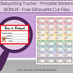 Babysitting Tracker Stickers: Printable Planner Stickers (PDF Download ...